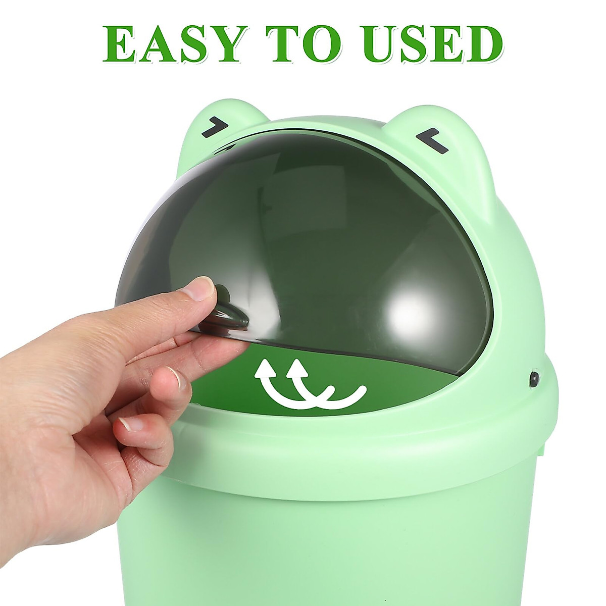 Luxshiny Trash Can with Lid Cute Trash Bin Animal Waste Basket Frog Garbage Can Desk Small Garbage Can Kawaii Trash Can Garbage Container Pen Holder Plastic Mini Child Organizer