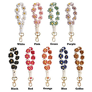 XGALBLA Cute Macrame Keychain Boho Handmade Wristlet Bracelet Keychain Floral Country style Wrist Lanyard Handmade Weave Exquisite Holder for Women(Blue)