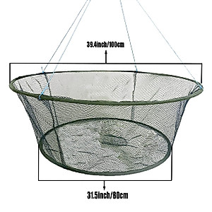 Foldable Fishing net Hand cast net, Shrimp net Crab net Fishing net Crayfish Hand cast cage (Top: 39.4in/Bottom:31.5in)