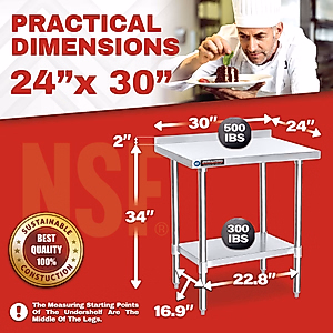 Steel Commercial Kitchen Prep Table - 24 x 30 Inch NSF Stainless Steel Work Table with Metal Backsplash - Utility Table Bench Workshop For Restaurant, Hotel, Home Kitchen, Garage by DuraSteel