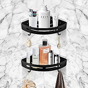 NIENLCIP Adhesive Shower Caddy Corner Shelf Shower Shelves Bathroom Storage Organizers Basket for Kitchen/Toilet No Drilling 2-Tier Black