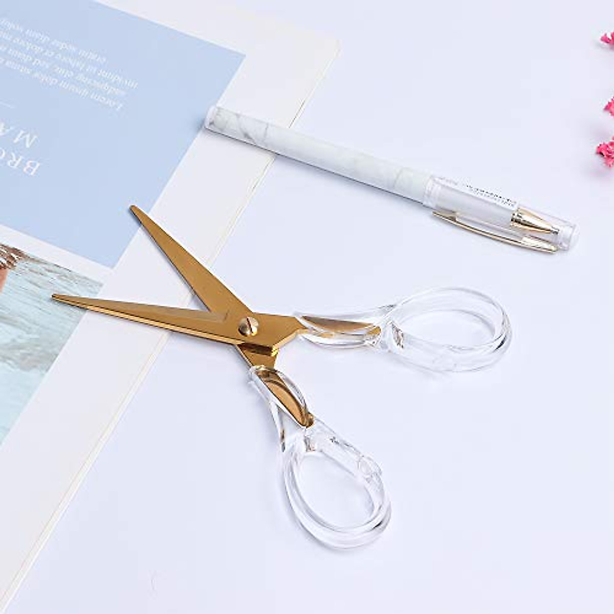 Koqye Multipurpose Scissors Acrylic Stainless Steel 6.3" Scissors Stylish Sharp Shears for Fabric Craft Supplies (Gold)