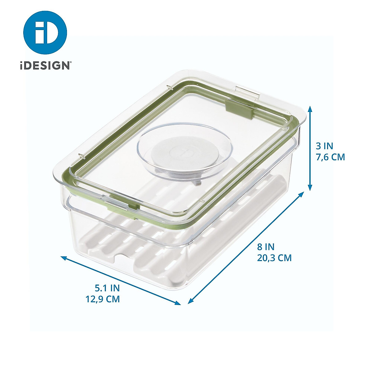 IDESIGN Medium Short Produce Storage Bin with Insert Tray, The Fresh Collection – 5" L x 8.1” W x 3” H, Clear Bin