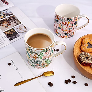 WAVEYU Ceramic Mug for Women Mom, Cute Coffee Water Mug Cup for Mother's Day from Daughter Son for Home Office, Decorative Coffee Tea Cup for Girls Teachers Colleagues, 14 oz, White Flower