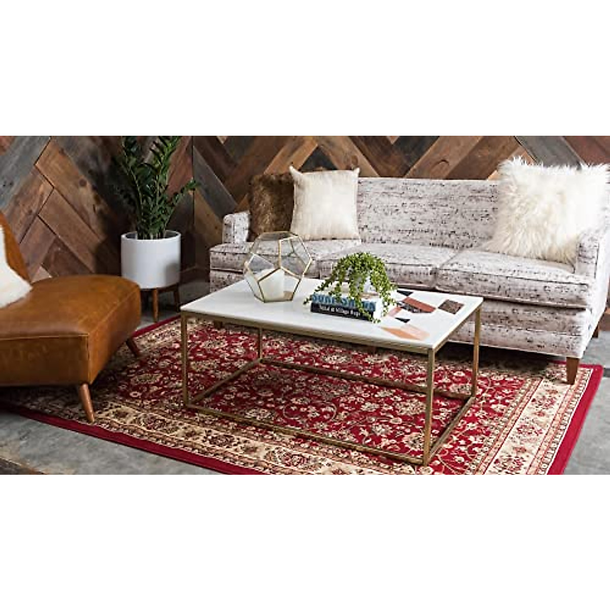 Unique Loom Sialk Hill Collection Area Rug - Washington (5' 3" x 8' Rectangle, Burgundy/ Cream)
