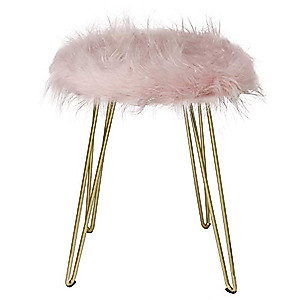 GIA Home Furniture Series Accent Metal Vanity Stool with Faux Fur Seat, Pink