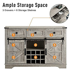 OKD Wine Bar Cabinet with Sliding Barn Doors, Farmhouse Sideboard and Buffet Cabinet with Wine Rack and Glass Hanging, Coffee Bar Cabinet for Home, Living, Dining Room, Kitchen (Light Rustic Oak)