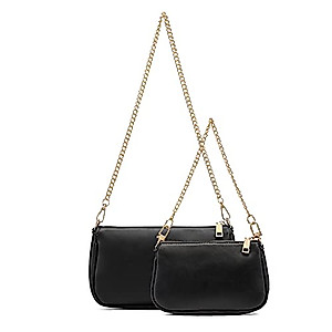 Calfland Small Shoulder Bags for Women with Mini Purse and Double Golden Chain including 2 Size Bags (Black 2)