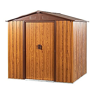 SUNDALY 6 x 6 FT Wood Look Outdoor Storage Shed with Lockable Door, Waterproof Galvanized Steel Garden Tool Storage Shed with Floor Frame for Backyard Patio Lawn