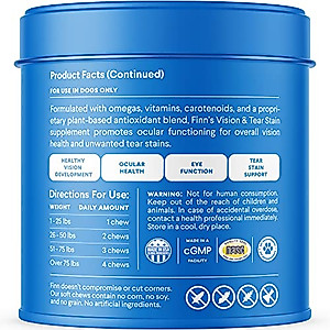 Finn Vision & Tear Stain Support for Dogs - Lutein, Beta-Carotene, and Tear Stain Defense