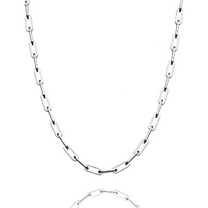 ASDULL 925 Sterling Silver 3mm Paperclip Link Chain Necklace for Women Men Silver Link Chain Necklace for Women 16 Inches