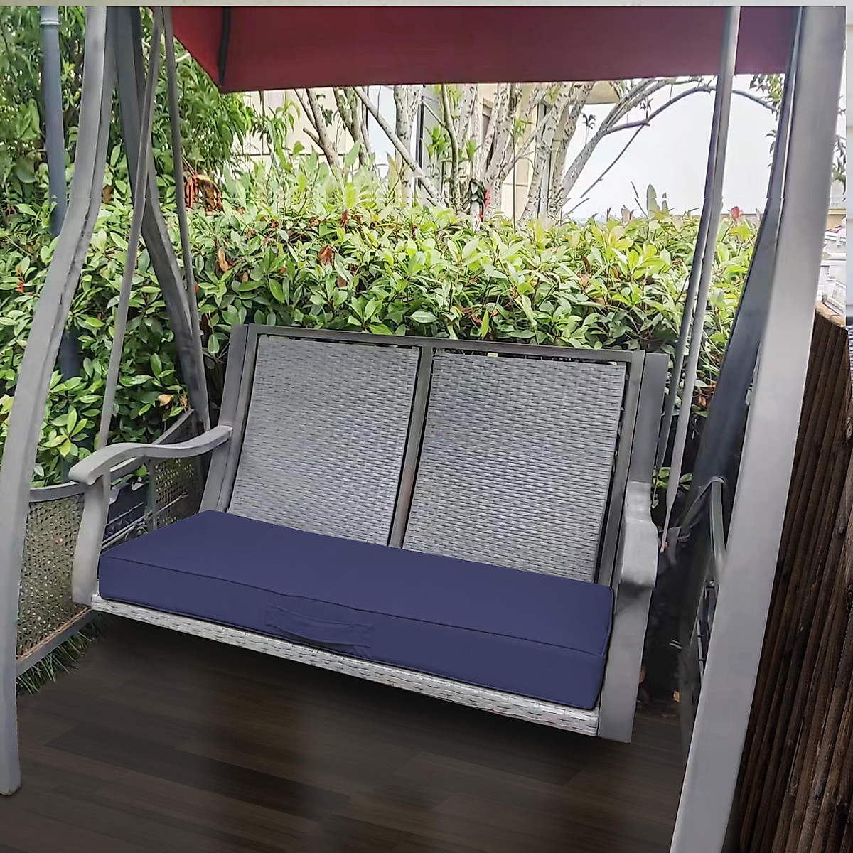 Faible Poisson Outdoor Bench Cushion and Replacement Cover, 42 x 18 Inch Waterproof Porch Swing Cushions with Handle and Anti-Slip Straps for Garden Patio Furniture