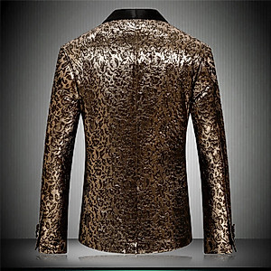 Men's Floral Dress Blazer Suit Jacket One Button Dinner Party Prom Jackets Luxury Stylish Slim Fit Wedding Tuxedo (Brown,50)