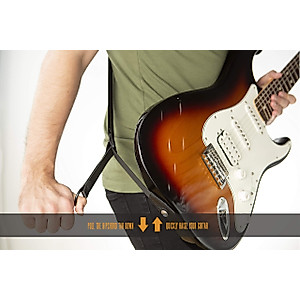 Levy's Leathers Right Height Guitar Strap with RipChord Quick Adjustment Technology; 3" Wide Ergonomic Padded Leather - Black (MRHSS-BLK)