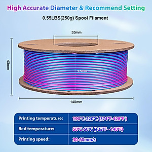 3Dgenius Silk PLA 3D Printer Filament Triple Color Silk PLA Filament 1.75mm 3D Printing Filament Fit Most FDM Printers, 250g Spool(0.55lbs), 3 in 1 Color Rose Red Sky Blue Green