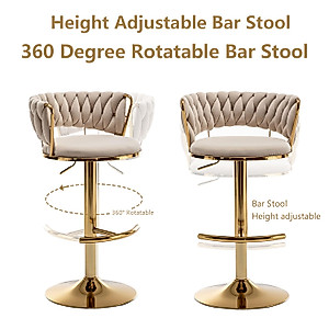 Riknuxi Gold Velvet Bar Stools Set of 4, Counter Height Bar Stools with Low Back, Swivel Bar Stool for Kitchen Island, Bar Pub (Beige)