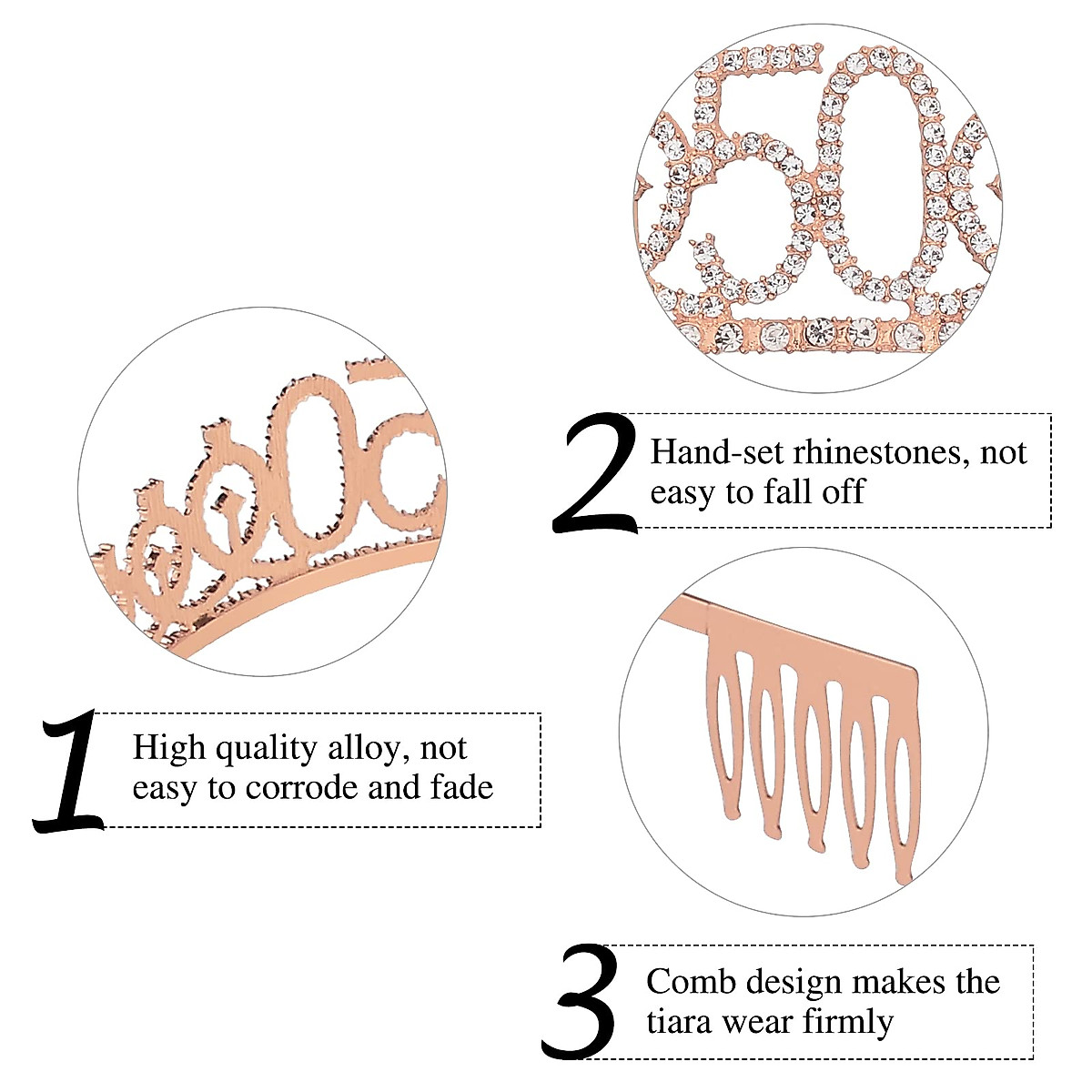 Semato 50th Birthday Decorations 50th Birthday Tiara Sash Kit- 50th Birthday Gifts for Women 50th Birthday Party Decorations (rose gold)