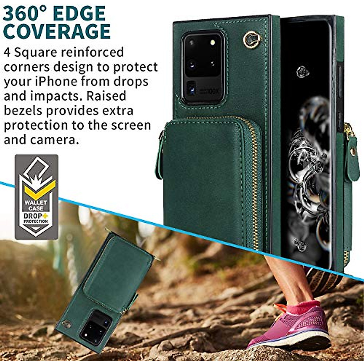 Crossbody Wallet Case for Samsung Galaxy S20 Ultra,Wallet Phone Case with Card Holder,Kickstand,Magnetic Closure,Zipper Phone Purse,Strap