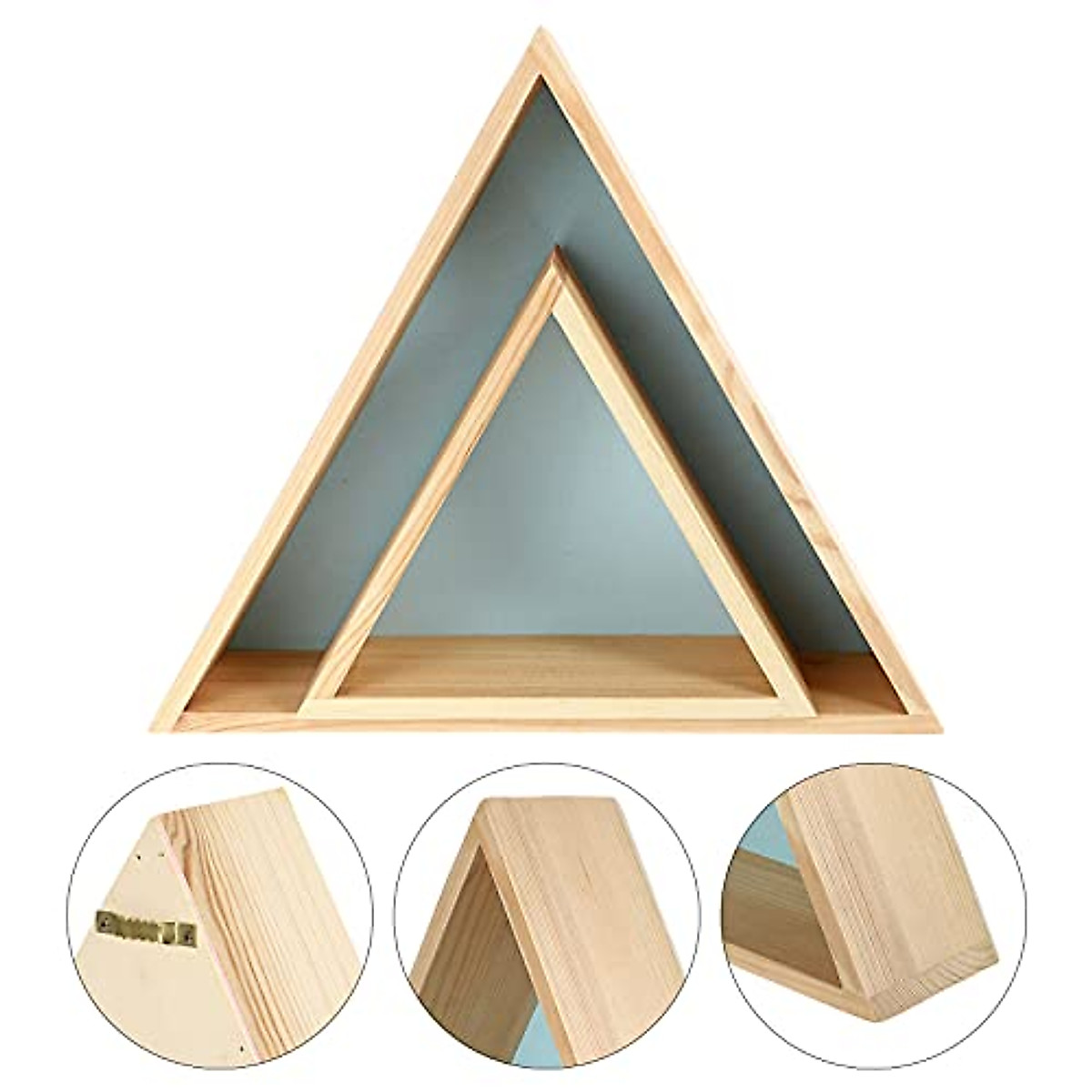 VOSAREA 2Pcs Wood Triangle Floating Shelf Wall Mount Geometric Wooden Box Hanging Shadow Boxes Display Rack Wall Decor for Bedroom Nursery Living Room