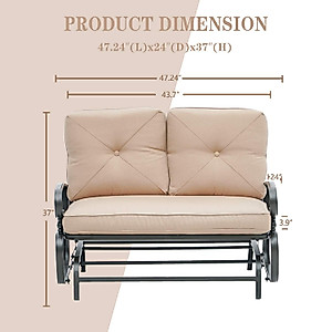 Betterland Outdoor Glider Rocking Chair Patio Swing Glider Bench for 2 Person, Metal Frame Loveseat Chair with Cushions (Brown)