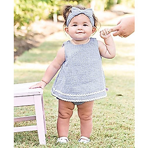 RuffleButts® Baby/Toddler Girls Blue Seersucker Swing Top - 0-3m