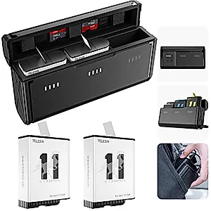 TELESIN 2-Pack Enduro Battery Charger Kit for GoPro Hero 11 Hero 10 Hero 9, Long Lasting Batteries as Original Official + Pocket Fast Charge Smart Power Indicator Charging Case for Go Pro Accessories