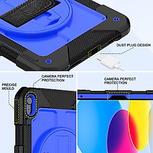 BMOUO Case for iPad (A16) 11th Generation 11" 2025/iPad 10th Generation 10.9 inch 2022, 360 Rotating Stand & Pencil Holder & Hand & Shoulder Strap Shockproof iPad 11th/10th Generation Case, Deep Blue