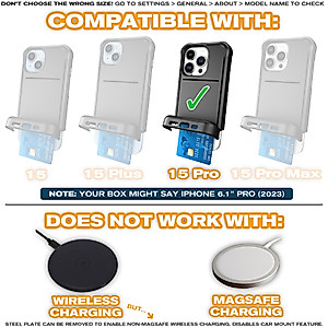 Scooch iPhone 15 Pro Case with Card Holder, Wingmate for iPhone 15 Pro Wallet Case with Hidden Card Slot and RFID Protection, Holds up to 4 Cards, Military Drop Protection, Black