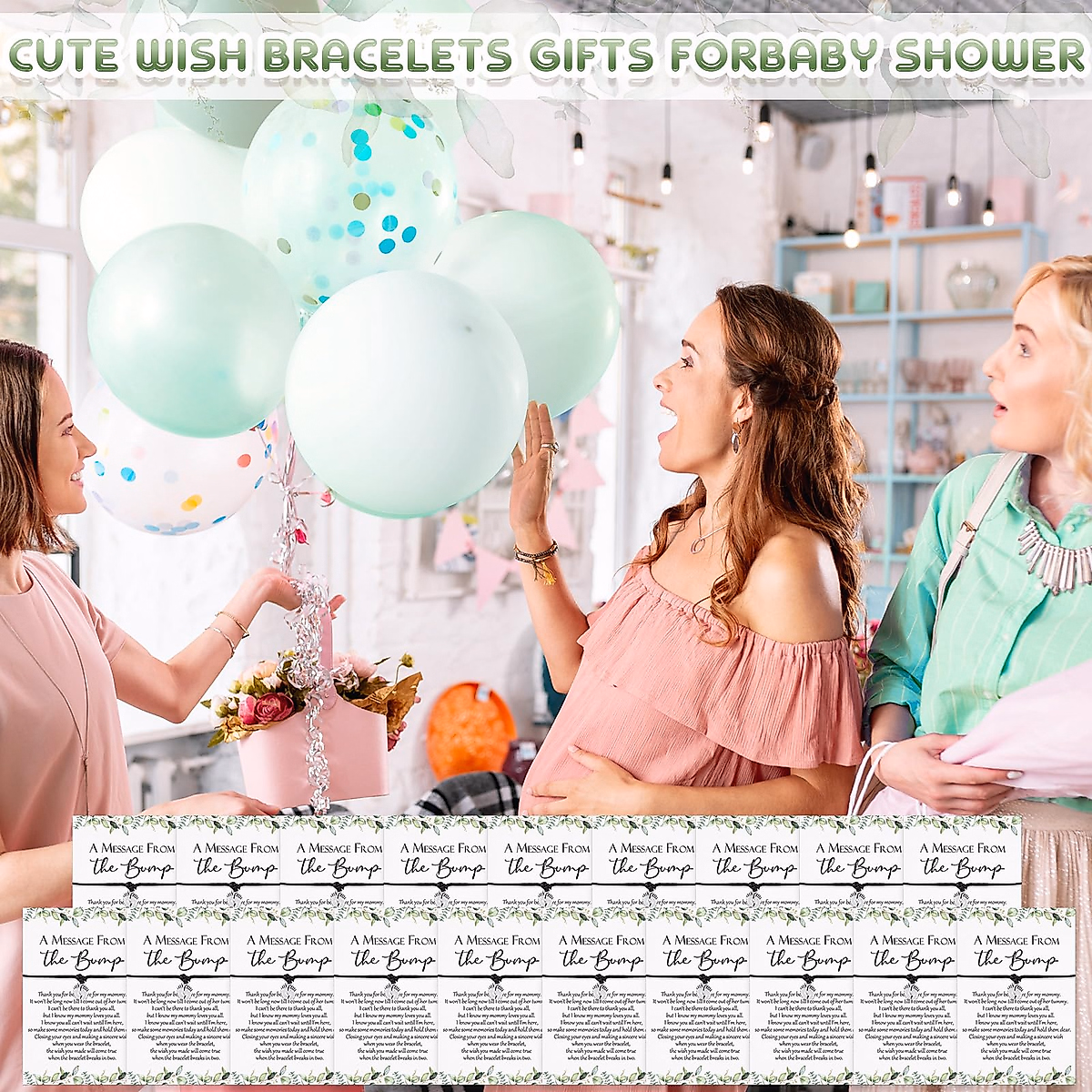 Thyle 50 Set Baby Shower Favors for Guests Adjustable Bracelets with Message from the Bump Card Footprints Charm Baby Shower Bracelets for Gender Reveal Thank You Gifts (Leaf)