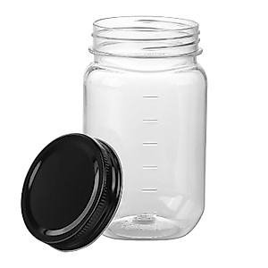OMNISAFE 16 Ounce Clear Plastic Mason Jars With Screw On Lid, Reusable Empty Jars for Food Storage, Round BPA Free Containers for Sealing, Dry Food, Snacks, Candies, Breakage-proof, (Black - 20 Pack)