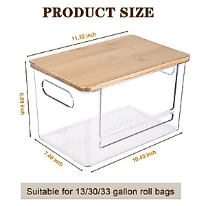 Hiitytin Trash Bag Dispenser Roll Holder, Trash Bag Holder Dispenser with Bamboo Top & Handles, Extra Large Garbage Bag Holder Dispenser Trash Bag Organizer Under Sink