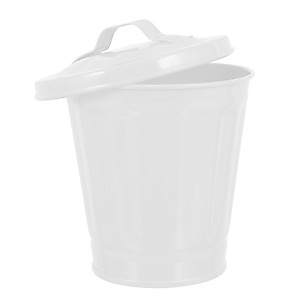 MAGICLULU Mini Galvanized Trash Can Metal Bucket with Lid Tabletop Small Wastebasket Tiny Rubbish Bin Flower Pot Cute Pen Cup Holder for Makeup Brush Coin White