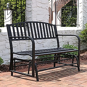 Sunnydaze Outdoor Glider Garden Bench - 50 Inch Black Park Bench - Durable Metal Porch Glider Seat - 2-Person Patio Furniture - Deck Swing - Perfect for Porch, Garden, Sunroom, Backyard or Deck