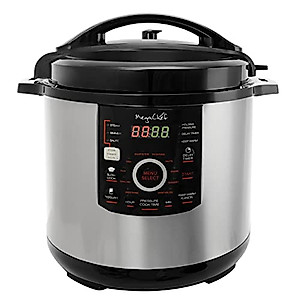 MegaChef 12 Quart Digital Pressure Cooker with 15 Preset Options and Glass Lid, Silver