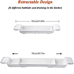 AIKENR Expandable Bath Shelf, Adjustable Bathtub Caddy Tray Storage Rack Multifunctional Bathtub Tub Organizer, Non-Slip Grip, White