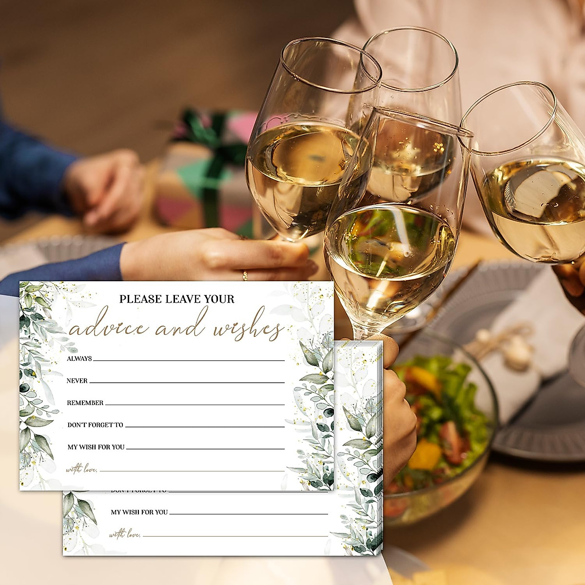 WwongxianB Set of 25 Eucalyptus Greenery Advice and Wishes Cards - Words of Wisdom Guest Book for Newlyweds Bridal Shower Wedding Retirement Grad Fill in Style Invites Cards -001