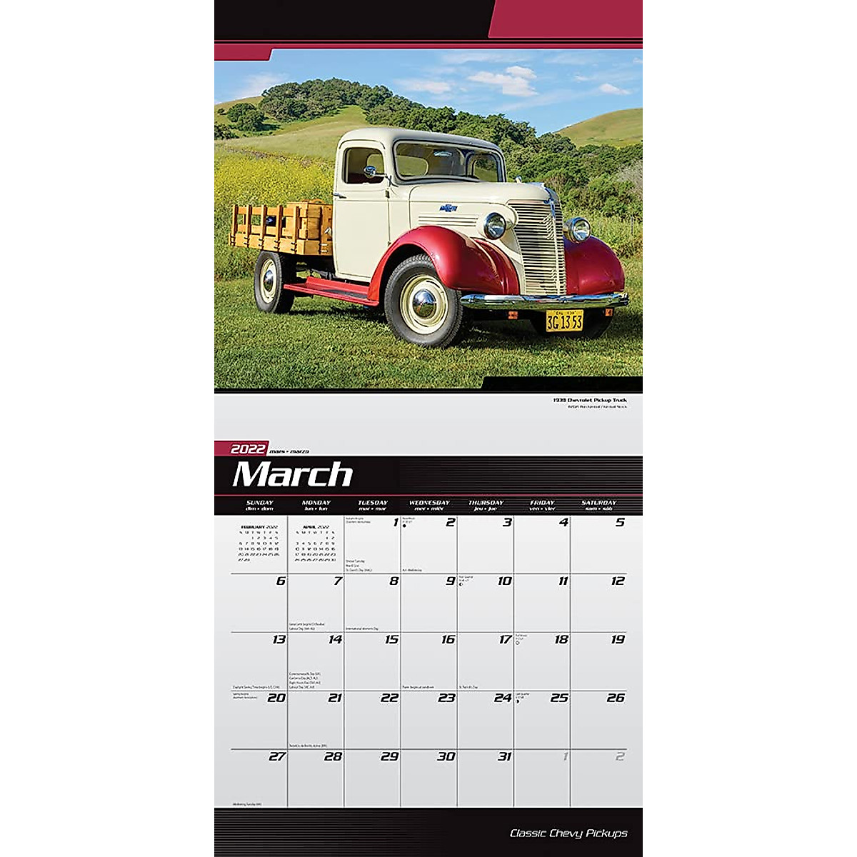 Classic Chevy Pickups 2022 12 x 12 Inch Monthly Square Wall Calendar with Foil Stamped Cover, Chevrolet Motor Truck