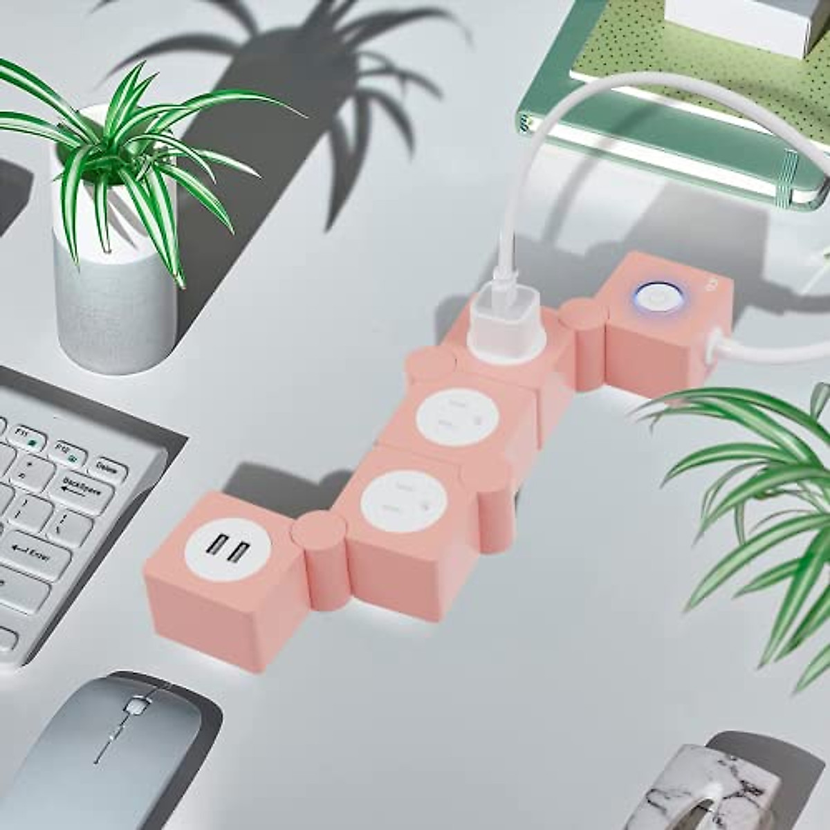 iJoy Flexible Power Strip- 3 AC Outlets and 2 USB Charging Ports with 5 Ft Extension Cord- 1250W/125V Decorative Surge Protector Outlet Extender for Home Office, Dorm, Room and More (Pink)