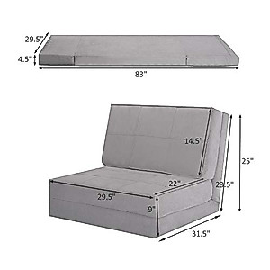 Giantex 5-Position Adjustable Convertible Flip Chair, Sleeper Dorm Game Bed Couch Lounger Sofa Chair Mattress Living Room Furniture, Gray