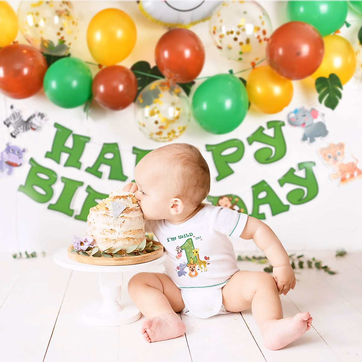 Baby Boy 1st Birthday T-Shirt - I’m Wild and 1 Jungle Animals Birthday Top Tee One Year Old Jungle Birthday Party 100% Cotton Printed Short Sleeve T Shirt Gift(White, 1T)