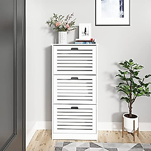 Hommoo Shoe Cabinet with 3 Flip Louvered Door Wood Shoe Rack with 3 Adjustable Shelf Modern White Shoe Storage Cabinet for Entryway Hallway