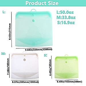 Reusable Storage Bags, 3 Pack Reusable Freezer Bags, Thickened Leakproof Record Date Time Reusable Silicone Bags For Cured Meats, Fruits, Sandwiches, Travel Supplies, Home Storage