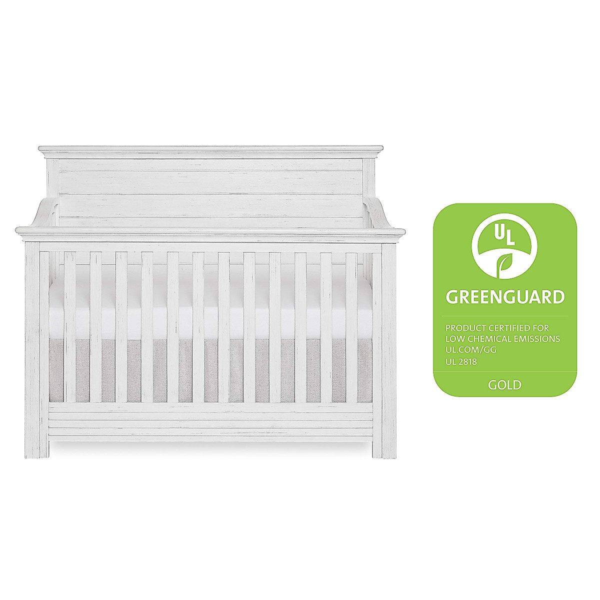 Evolur Waverly 5-in-1 Full Panel Convertible Crib in Weathered White, Greenguard Gold Certified 58.75x31.25x46.5 Inch (Pack of 1)