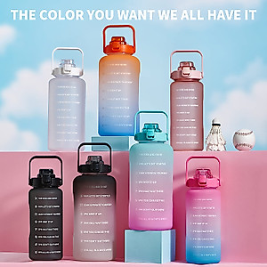 ST-YIBEN 64oz Large Motivational Water Bottle with Time Marker, Leakproof & BPA Free Half Gallon Big Water Bottle with Straw & Handle Tritan Frosted Water Jug for Women Men to Fitness,Gym,Sports