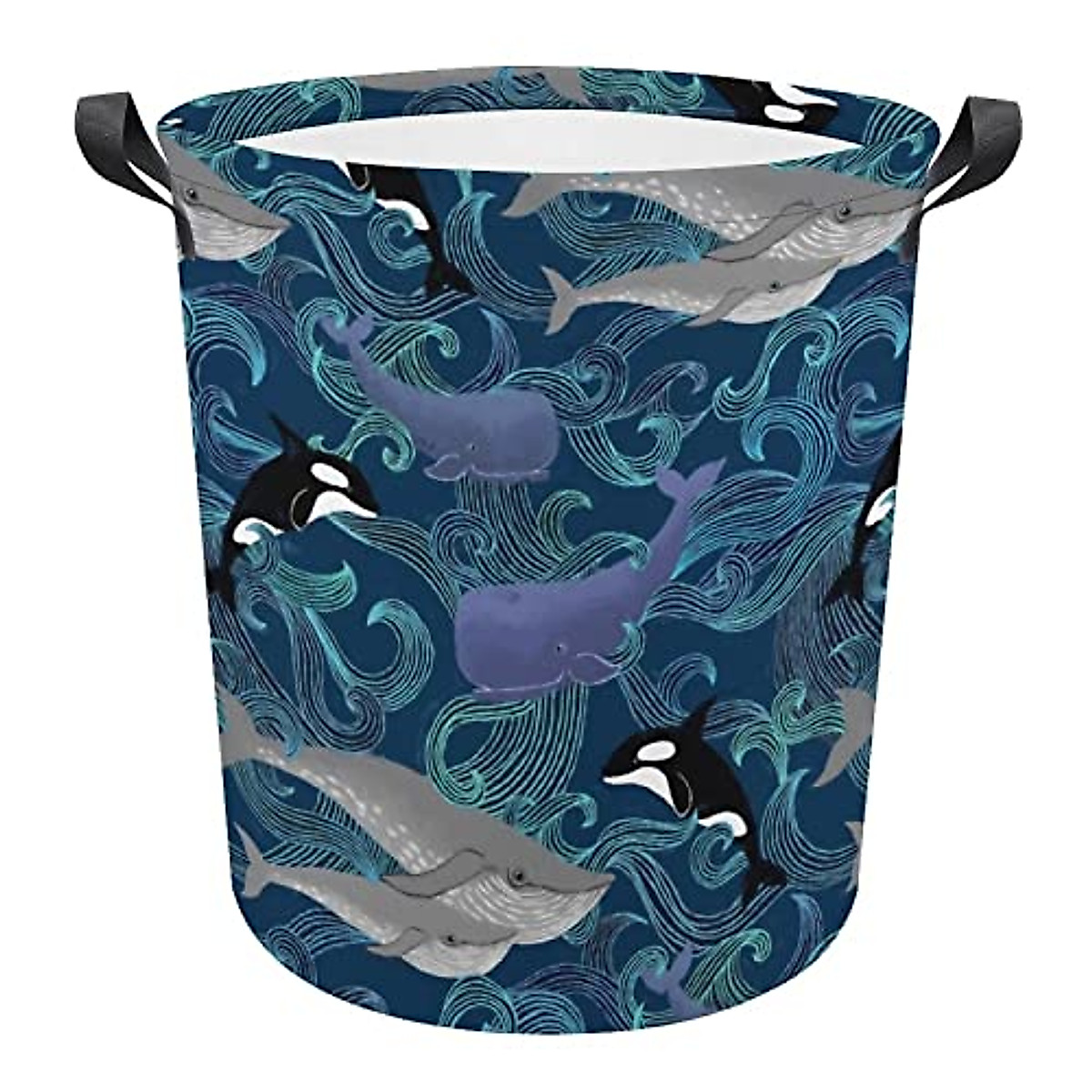 Whales Beautiful Ocean Giants Large Laundry Basket Hamper Bag Washing with Handles for College Dorm Portable