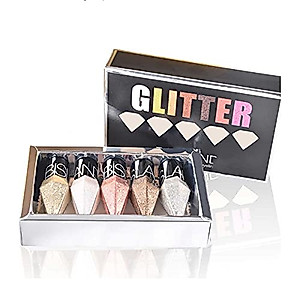 Erinde Liquid Glitter Eyeliner Colorful Set - 5 Colors Metallic Shimmer Silver White Gold Diamond Eye Liner, Long Lasting Glow Eyeliner Eye Shadow, Glittering Eyeliner Korean Makeup Make Eyes Sparkle