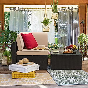 Devoko 2 Piece Patio Furniture Set, All Weather PE Rattan Outdoor Sofa Set Single Sofa with Table for Garden Lawn Poolside (2 Piece, Beige)