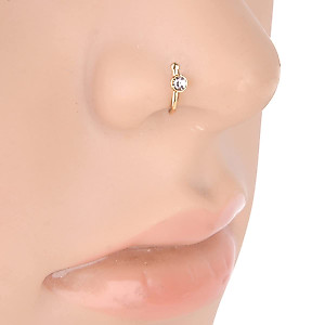 JewelMore 0.05ct Diamond Nose Ring Hoop - 14K White Gold or Yellow Gold (White Gold)