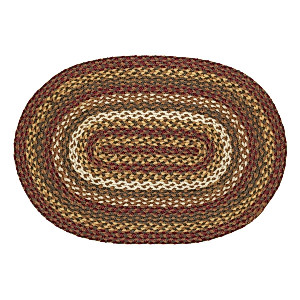 VHC Brands Tea Cabin Jute Oval Rug 20x30 Country Braided Flooring, Moss Green and Deep Red