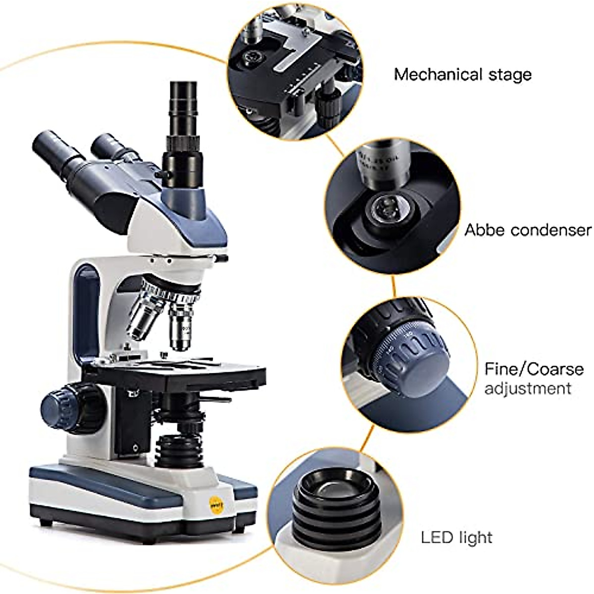 Swift SW 350T Compound Trinocular Microscope,40X-2500X Magnification,Two-Layer Mechanical Stage,with 5.0 mp Camera and Software Windows/Mac Compatible and 5 PCS Prepared Slides and 5 PCS Blank Slides